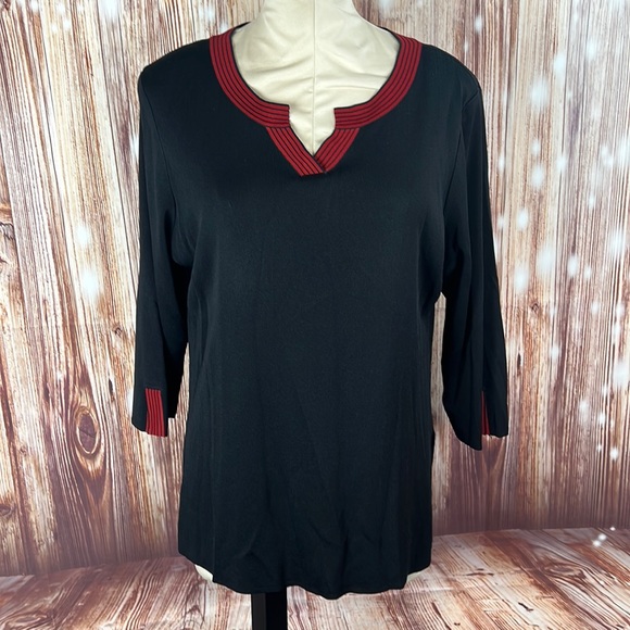 Misook | Sweaters | Misook Black Red 34 Sleeve Sweater Top Large | Poshmark